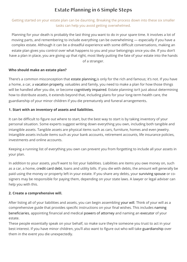 Estate Planning in 6 Simple Steps - Koele Godfrey